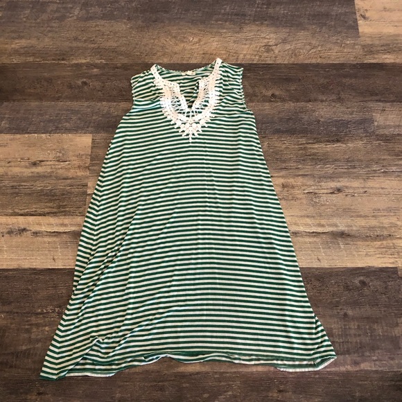 Max Studio | Dresses | Max Studio Green White Striped Lace Neck Dress M ...